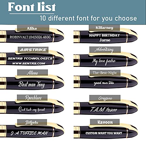 Ancolo Custom Black Fountain Pens-Luxury Refillable Elegant pens- with Extra10 Black Ink Refill, Engraved Personnal Name/Slogan/Phone Number, Perfect for Bank, Office, Hotel Lobbies 5 PCS/Pack