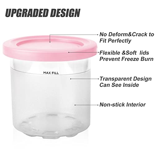 2 Pack Replacement Containers for Ninja Creami Pints and Lids, Reusable Ice Cream Containers with Lids Creami Containers Compatible with NC301 NC300 NC299AMZ Series Ice Cream Maker (Pink, Gray)