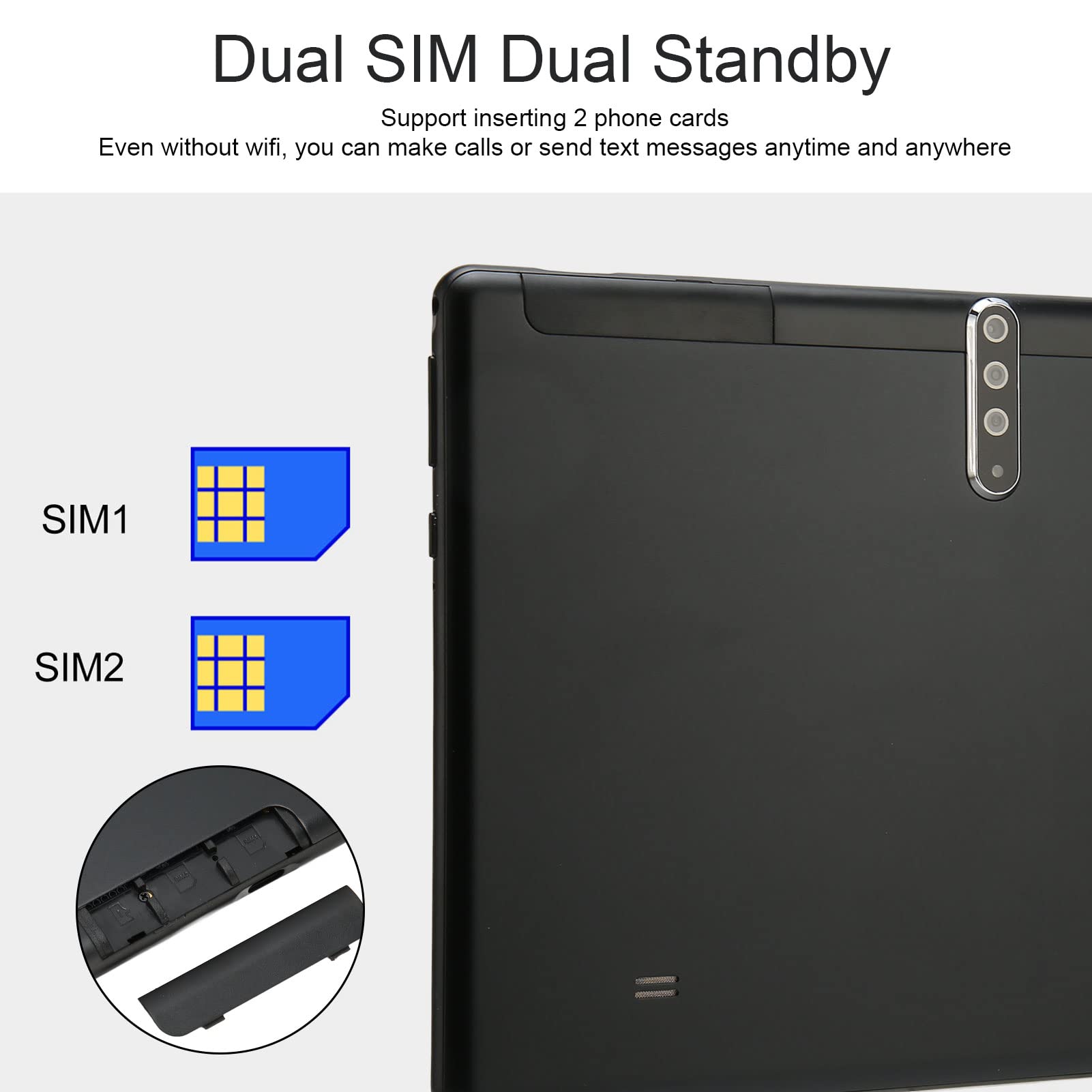 10.1 inch Android 12 Tablet, Dual SIM Dual Standby Talkable Tablet, 4GB RAM and 64GB ROM 2560x1600 Resolution, 5800mAh Battery Capacity, Black