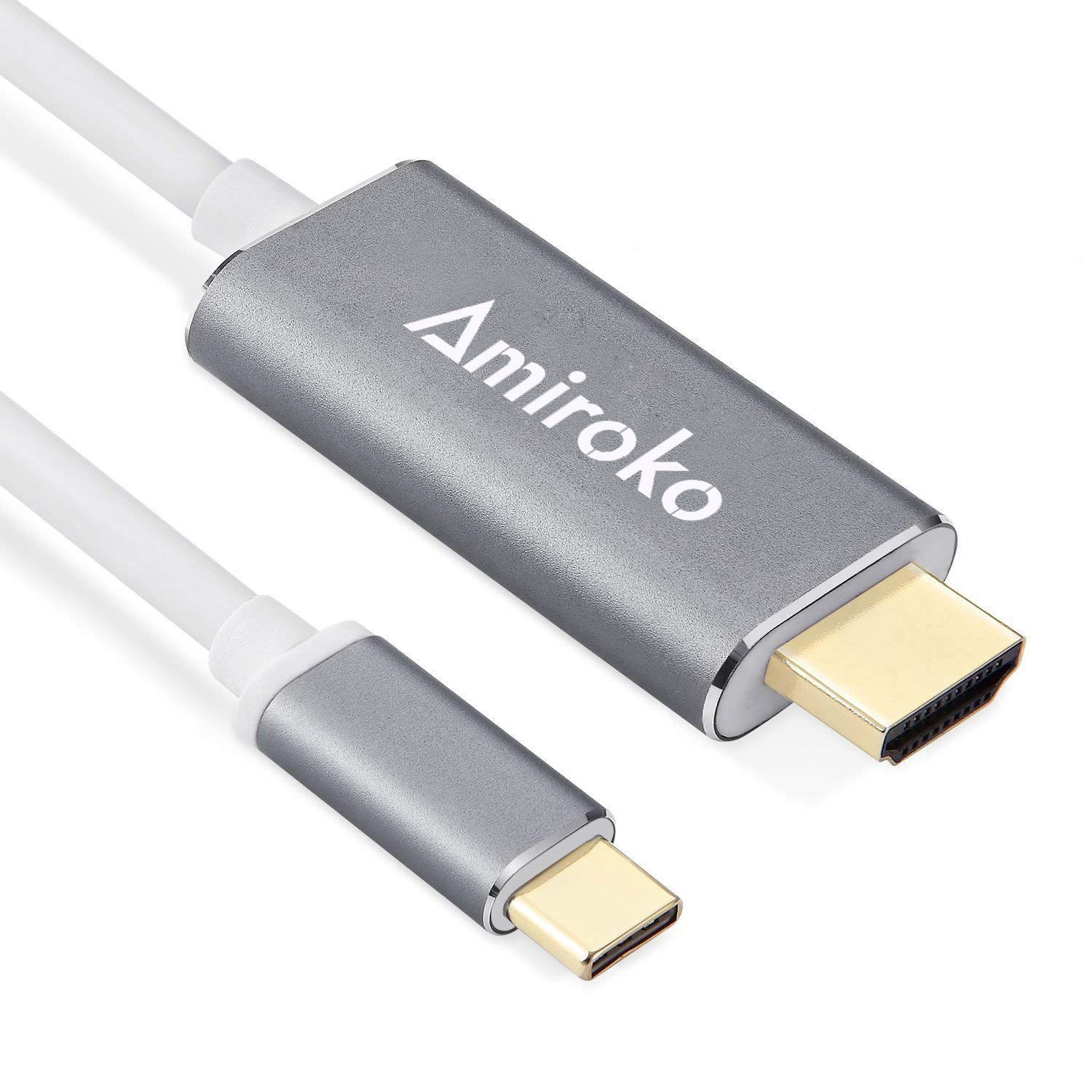 Amiroko USB C to HDMI Cable 6FT, USB 3.1 Type C (Thunderbolt 3 Compatible) to HDMI Adapter 4K Cable for MacBook, MacBook Pro, Dell XPS 13/15, Galaxy S8/Note 8 etc to HDTV, Monitor, Projector - Gray