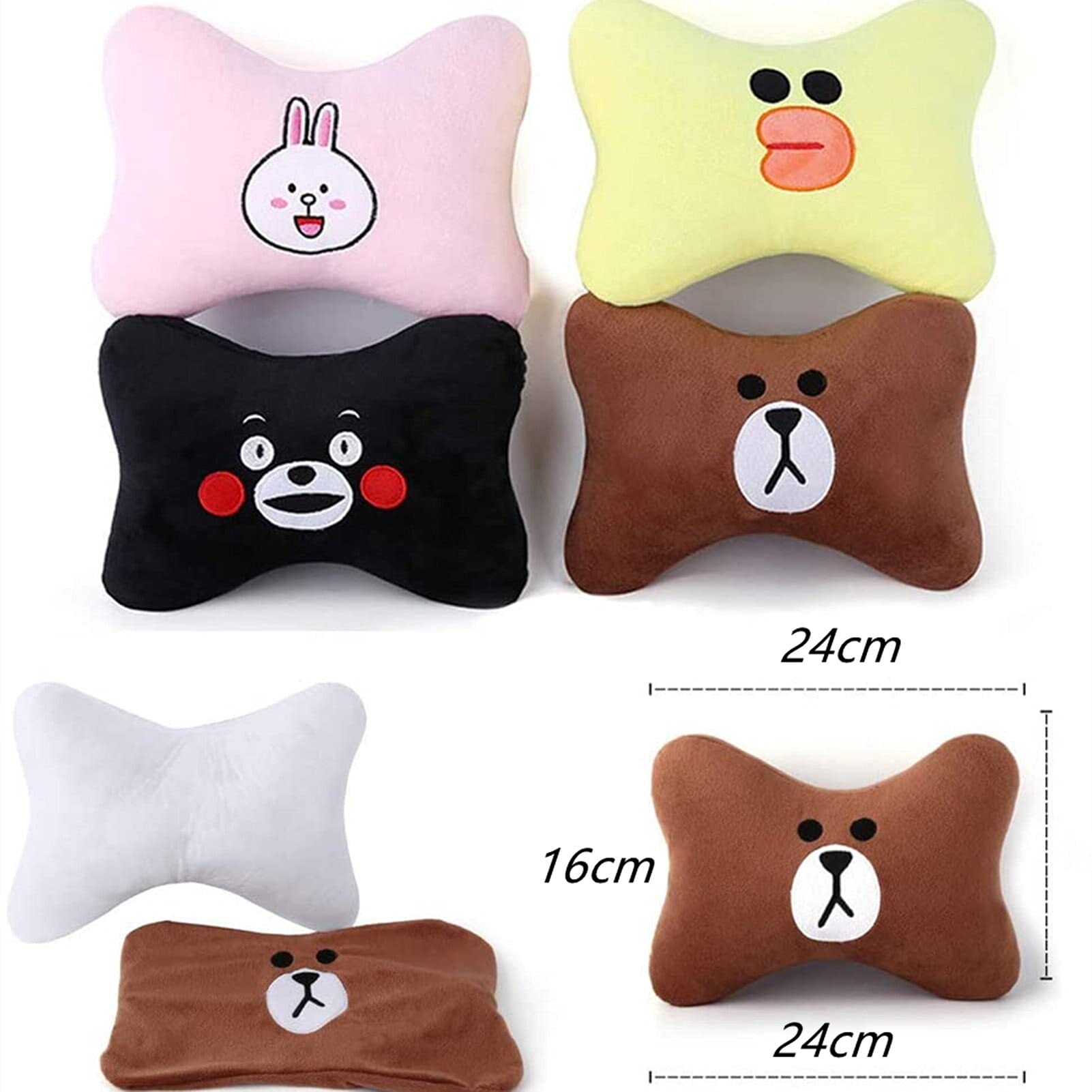 Azoepart 2PCS Car Cute Headrest Pillow Cartoon Car Neck Pillow Comfortable Soft Car Seat Plush Pillow Head Rest Cushion Universal Headrest Pillow for Travelling Car Seat and Home, Brown Bear