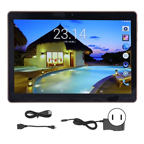 10.1in Tablet, 5500mAh Octa Core Tablet Octa Core 0.3MP Front 2MP Rear Gold with Plug for Daily US Plug