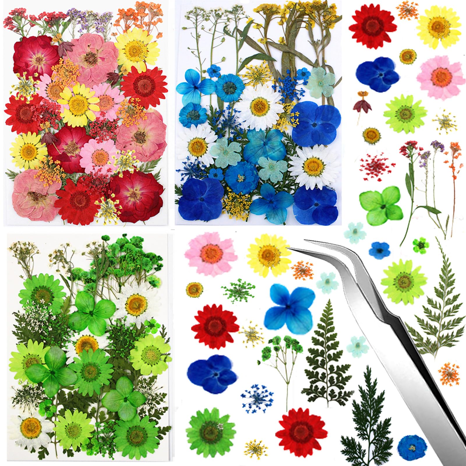 103Pcs Dried Pressed Flowers – 3 Pack Natural Dried Flower Herbs Kit for Scrapbooking, Resin Jewelry, Card Making, Soap and Candle Making