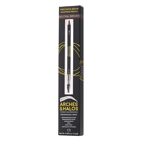 Arches & Halos Precision Brow Shaping Pencil - Double Sided Eyebrow Filler and Spoolie Brush - Creamy Texture for Shaping and Defining With Ease - Vegan, Cruelty Free - Neutral Brown - 0.070 oz