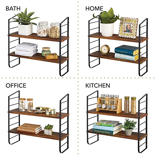 mDesign 2-Tiered Floating Shelf β Long Bookshelf with Rust-Resistant Metal Brackets β Wall Shelf for Bathroom, Kitchen, Office etc. β Black/Natural