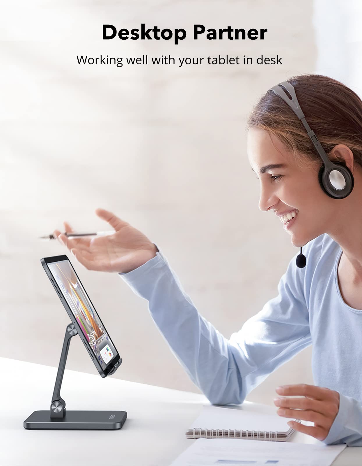 THREEKEY Tablet Stand,Cell Phone Stand, Metal Adjustable Phone Holder for Desk Compatible with iPhone iPad Mini/Air/Pro and All 4.7-11.9 Inch Tablet and Phone