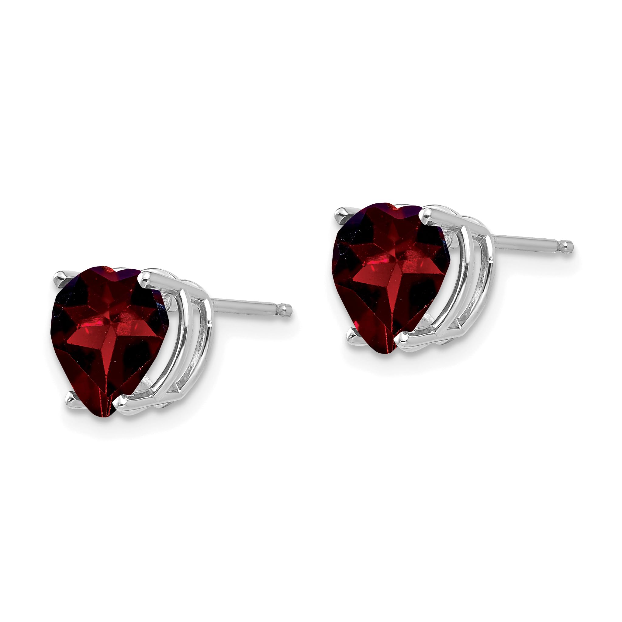 14K Solid White Gold 8mm Heart Red Garnet Studs Gemstone Earrings January Birthstone Jewelry