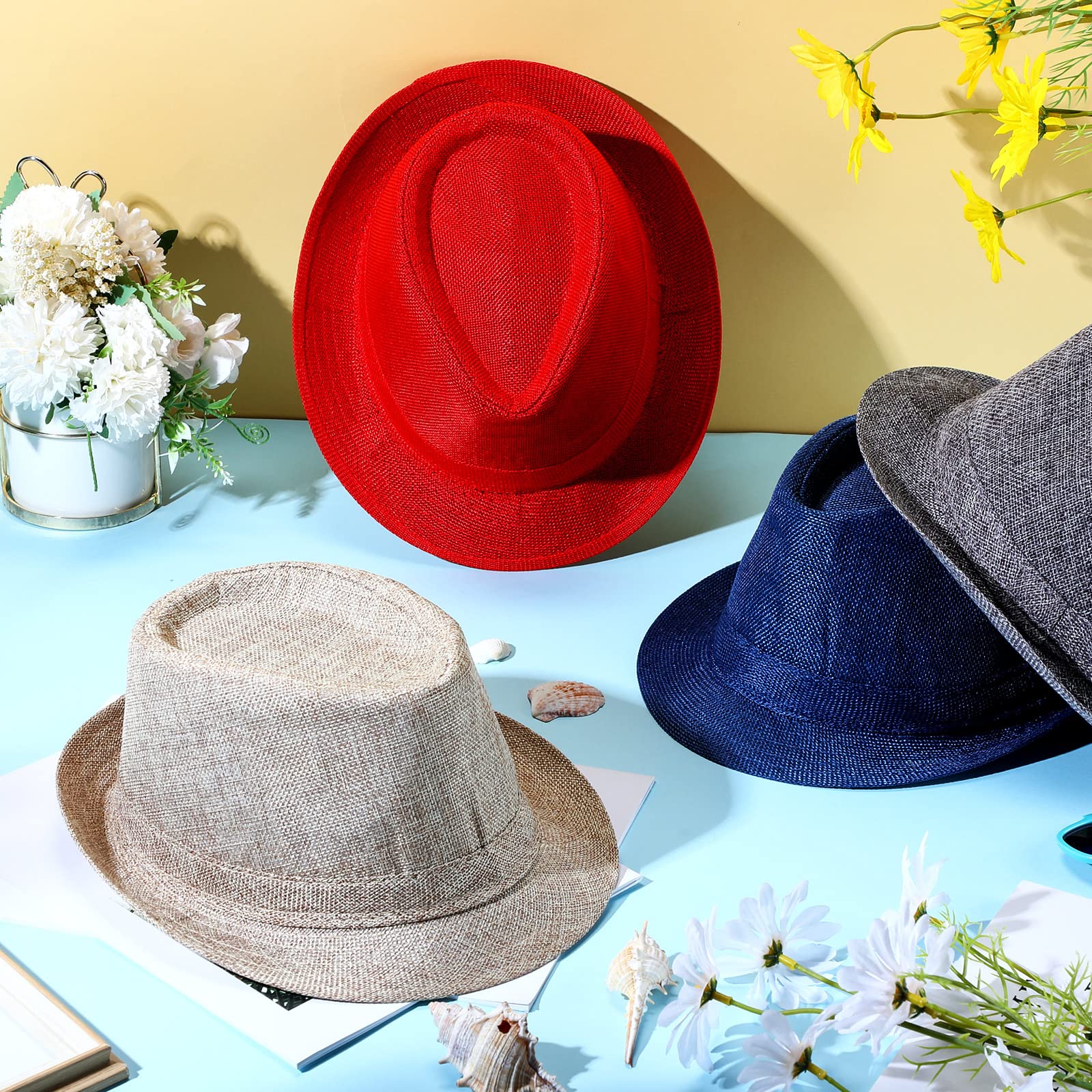 11 Pcs Hat Colorful Panama Hat Men Summer Hats for Women Men Short Brim Hat Panama Cap Summer Hats for Women