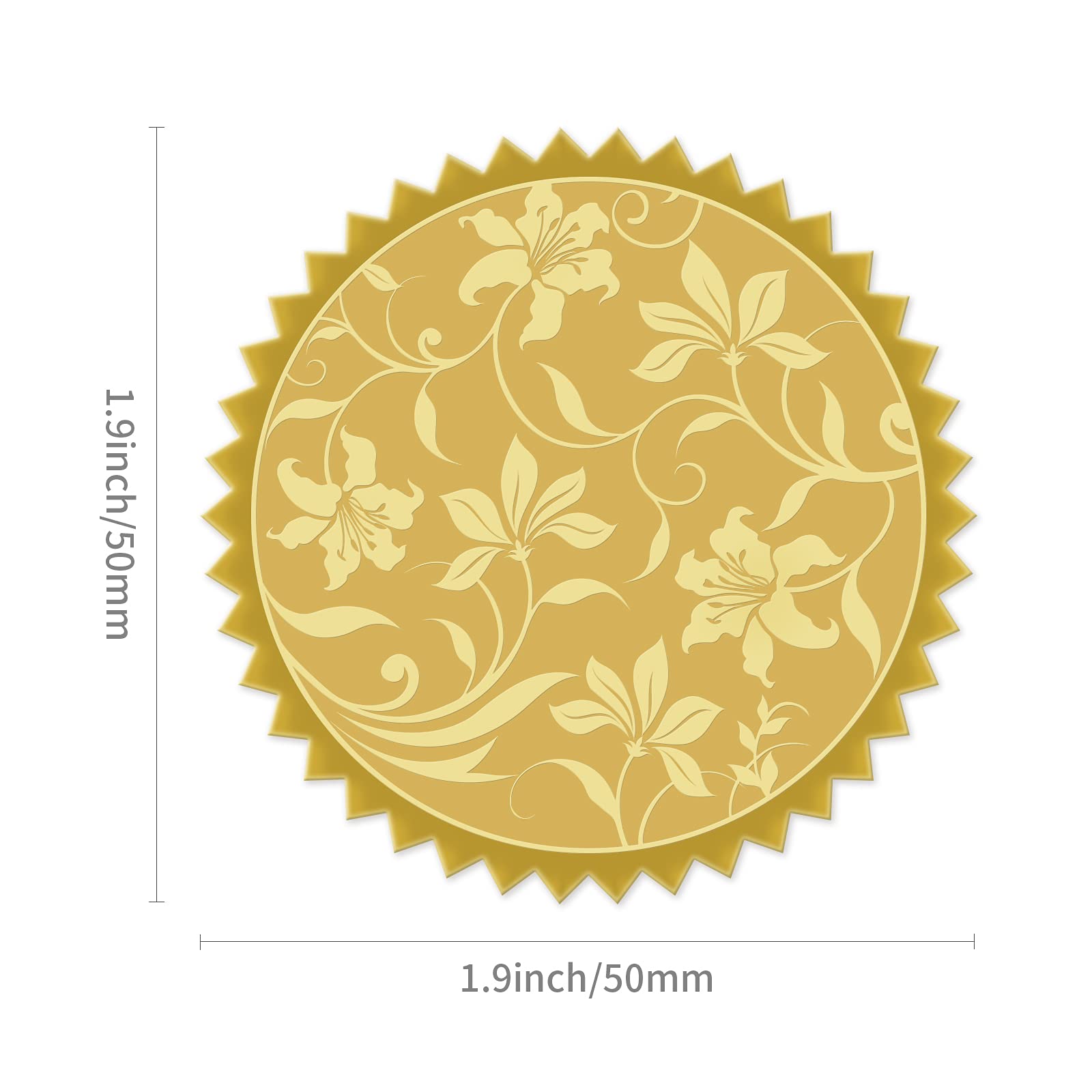 CRASPIRE Gold Foil Certificate Seals Flower Pattern 2" Round Self Adhesive Embossed Stickers 100pcs for Invitations Certification Graduation Notary Seals Corporate Seals Monogram Emboss