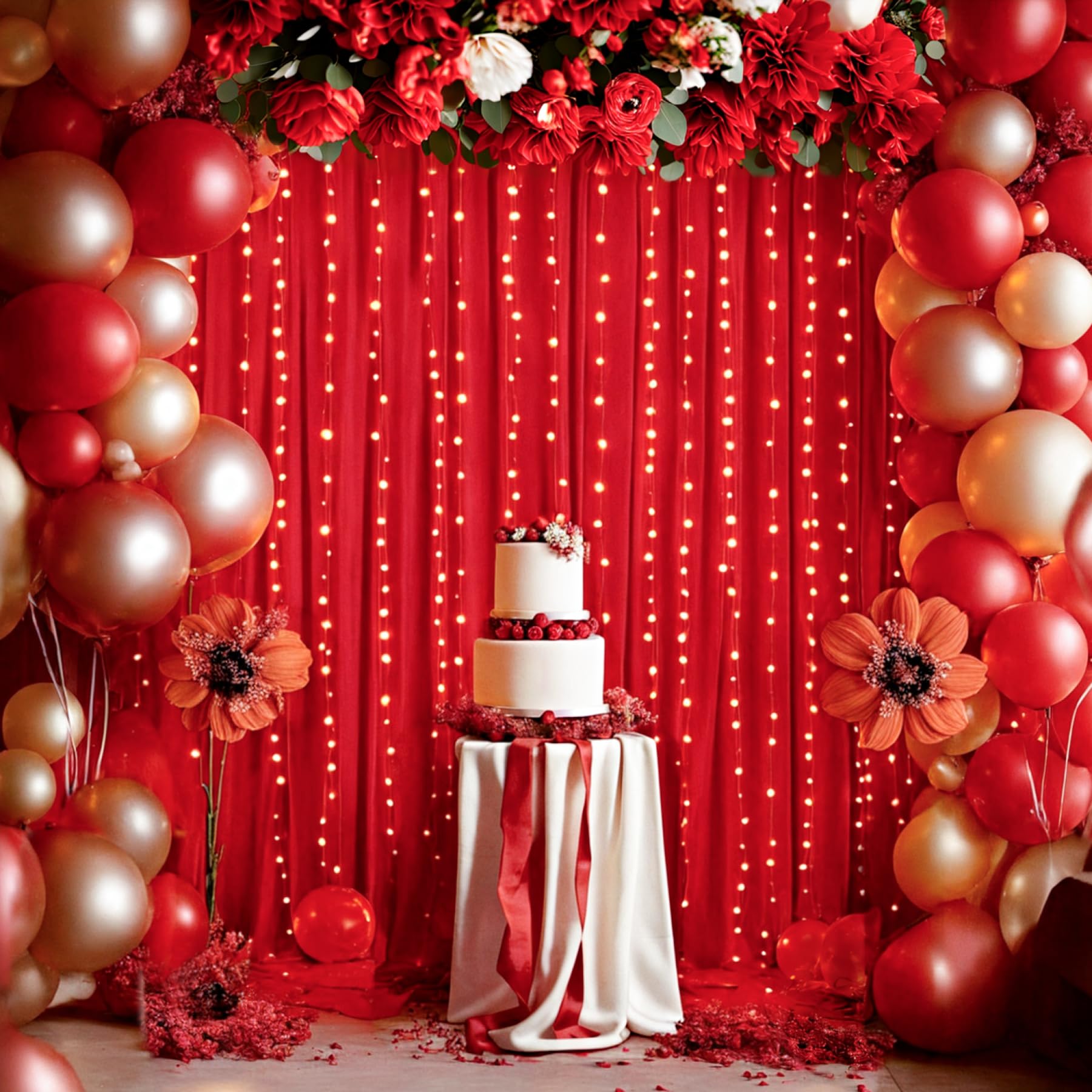 10 ft x 20 ft Wrinkle Free Red Backdrop Curtain for Parties, Polyester Photography Backdrop Drapes for Birthday Party Baby Shower, Thick Background Curtain for Backdrop Stand, 4 Panels 5 ft x 10 ft