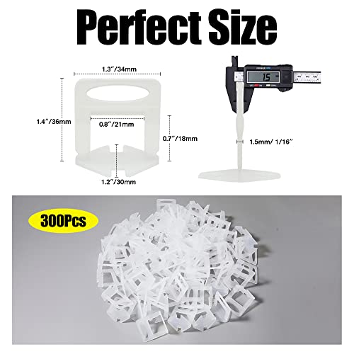 1/16" Tile Leveling System with Floor Tile Plier - 300Pcs Leveling Spacer Clips and 100Pcs Reusable Wedges, Tile Tools Kit for Professional Ceramic Tiles and Stone Installation