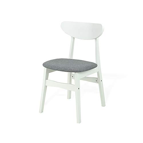 SK New Interiors Dining Room Set of 4 Yumiko Chairs and Round Dining Table Kitchen Modern Solid Wood w/Padded Seat, White Color with Light Gray Cushion