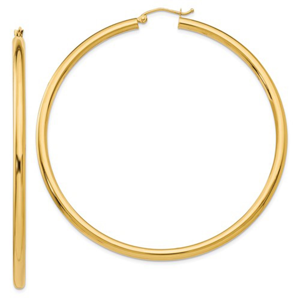 14K Yellow Gold Thick Tube Extra Large Hoop Earrings, (3mm Tube) (65mm)