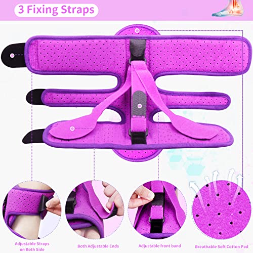 2 Pack Plantar Fasciitis Night Splint with 3 Fixing Straps, Adjustable Achilles Tendonitis Relief Night Splints for Plantar Fasciitis, Foot Drop Ankle Pain, Heel Pain, Achilles Tendonitis(Purple)