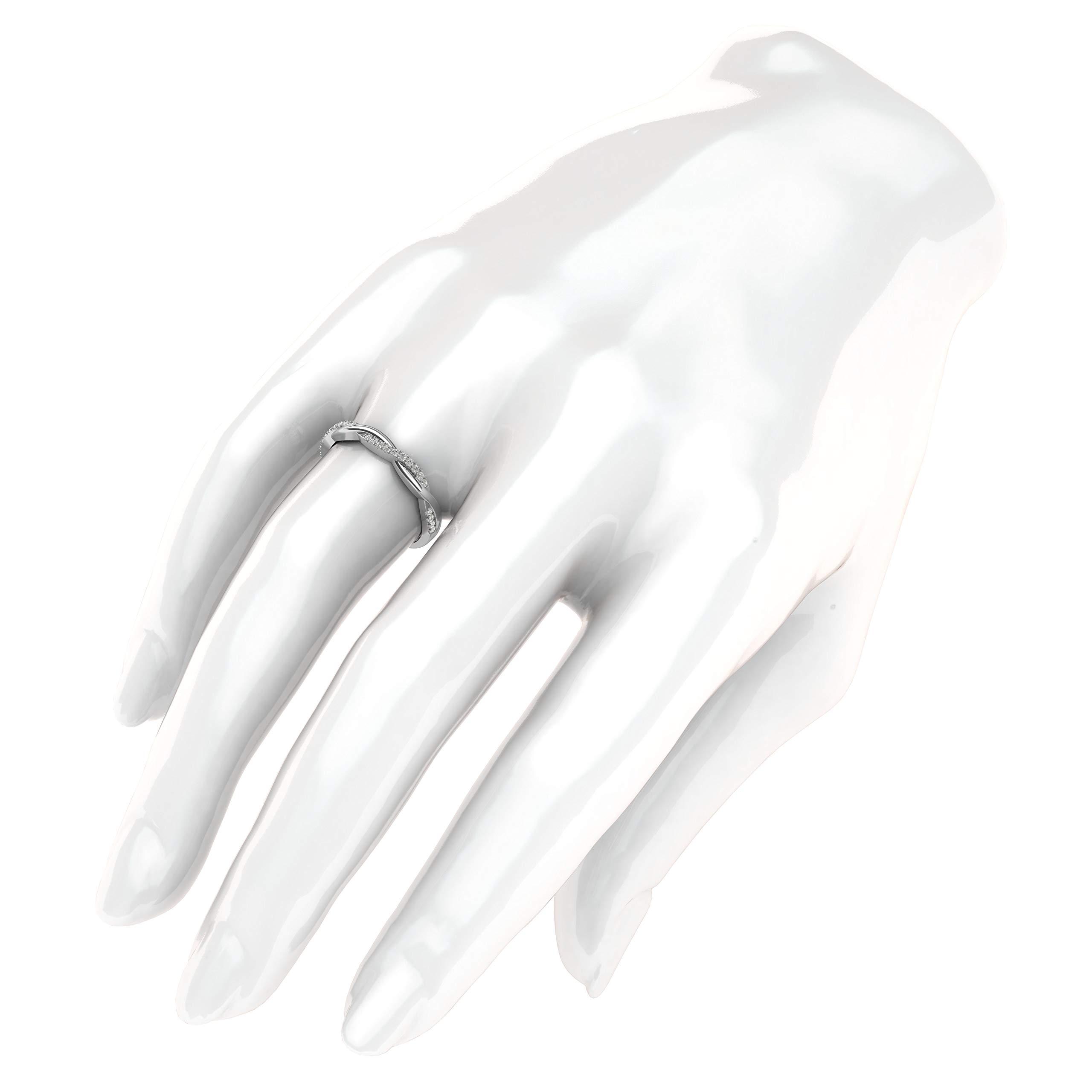 10k White Gold 2.5mm Petite Twisted Vine Simulated Diamond Ring Wedding Band Matching Ring (12.5)