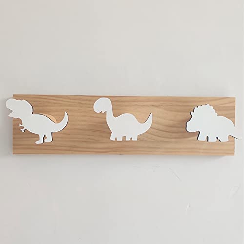 sanction Kids Dinosaur Wall Mounted Coat Hooks Wooden Door Hanger for Boys Bedroom Nursery Playroom Decorations -Black