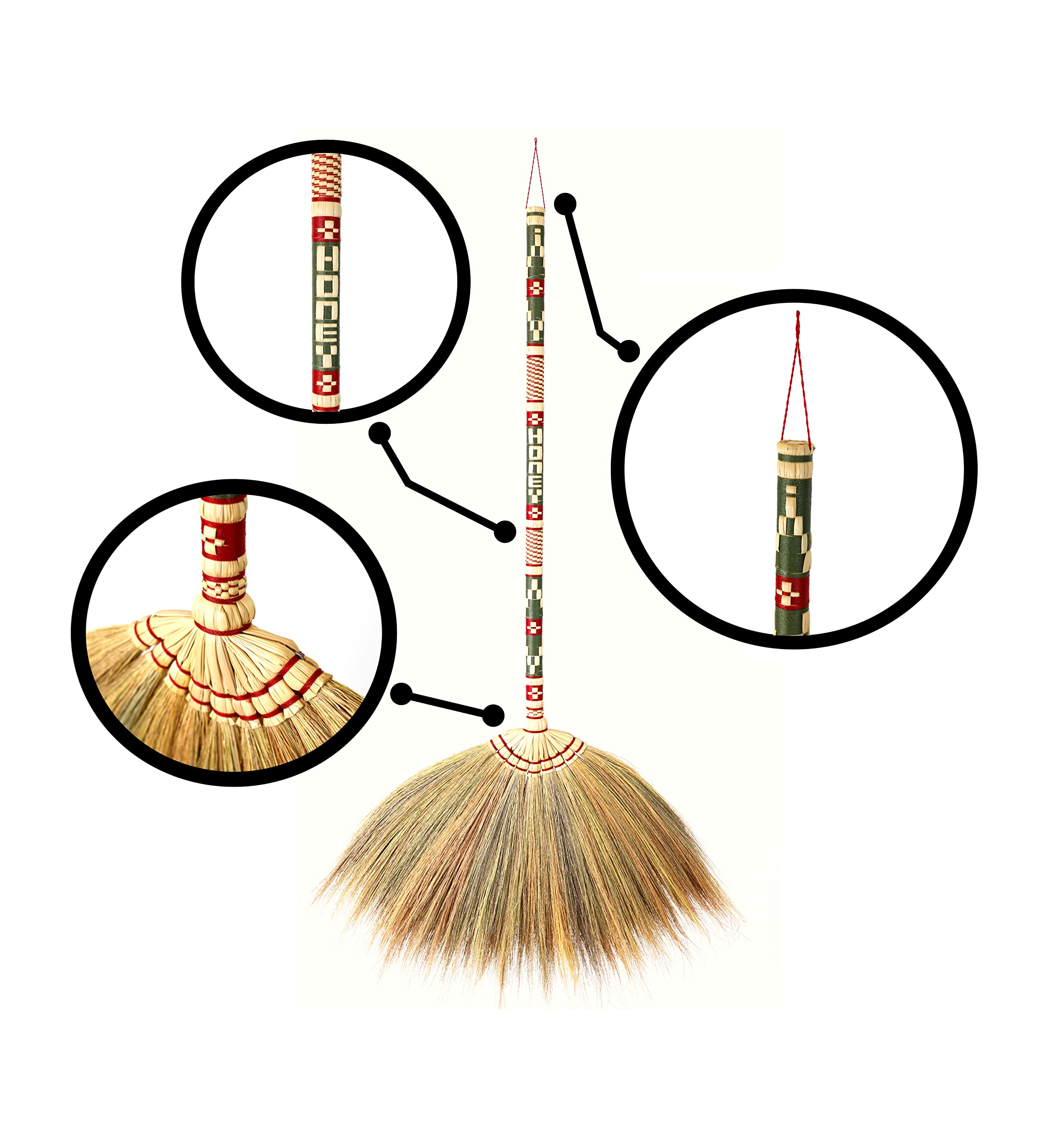 Asian Thai Handmade Broom ONE Piece Selected at Random for Sweeping Natural Grass & Wood Handle Corn Broom + 100% Calico Cotton Duster Cover (Various Styles and Colours as Pictured)