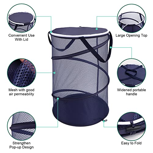 2 Pack Pop Up Laundry Hamper with Lid, Foldable Laundry Basket with Handles,75L Large Portable Dirty Clothes Hampers, Mesh Zip Round Laundry Baskets, Collapsible Toy Storage Baskets Dorm Organization