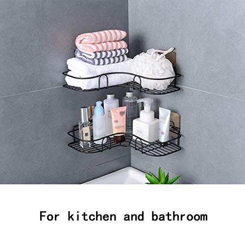 2pcs Corner Shelf Shower Caddy Organizer Bathroom Storage Holder with Hooks Toilet Kitchen No Drilling Black