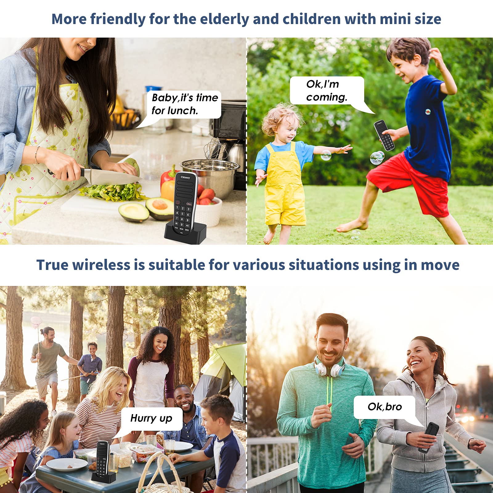 Chtoocy Rechargeable Intercoms Wireless for Home 5280 Feet Range 10 Channel, Handheld Wireless Intercom System for Home Business Office, Room to Room Communication System Expandable (4 Packs, Black)