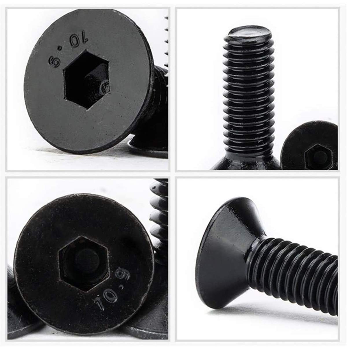 25pcs M6-1.0 X 12mm Flat Head Socket Cap Countersunk Bolts, 10.9 Grade Grade Carbon,Hex Drive Flat Head