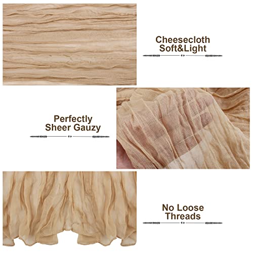 2 Pack Table Runners - SGAOFIEE 10ft Beige Cheesecloth Table Runner,35x120 inches Boho Table Runner,Rustic Sheer Table Decor for Romantic Bridal Shower, Baby Shower, Birthday Party Cake Table(Beige)
