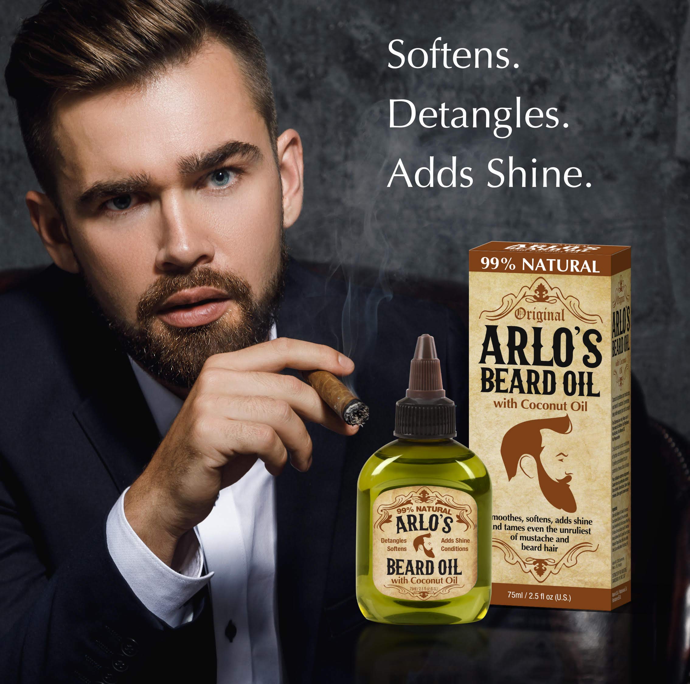 Arlo's 5-PC Mens Premium Beard Grooming Kit w/Coconut Beard Oil 2.5oz Beard Oil, Beard Brush, Beard Comb, Beard Scissors & Carry Bag