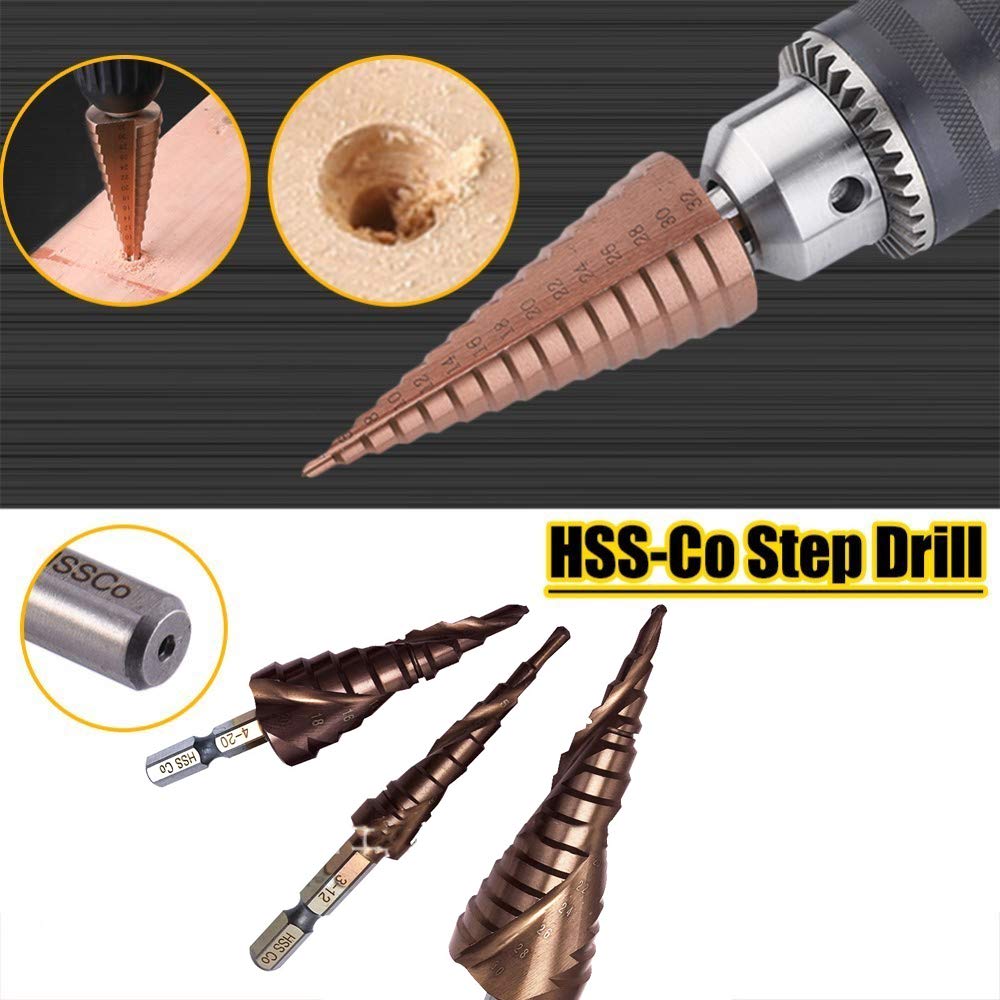 HSS-CO M35 Step Drill Bits Cut Tool, Step Drill for DIY Woodworking, Plastic Wood 6-24mm