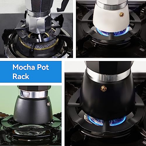 2 Pack Pot Rack, Black Moka Coffee Pot Shelf, Stainless Iron Wok Ring Pots and Pans Organizer Round Stove Pot Holder Gas Range Support Rack Stand for Kitchen
