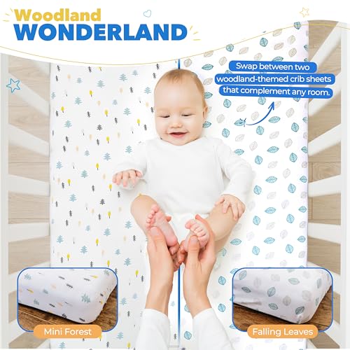 Crib Bedding Sets for Boys 5 Pieces Includes Baby Crib Sheets x2, Cotton Quilt, Baby Blanket & Bonus Wall Decal Set