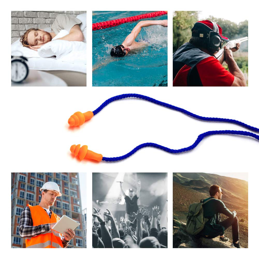 10 Pair Corded Ear Plugs for Shooting Range Ear Protection for Gun Range - Hunting Ear Plugs Individually Wrapped Shooting Ear Buds Hunting Ear Protection Hearing Protection Ear Plugs for Construction
