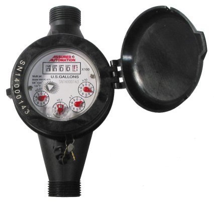 1” Water Meter: Plastic, NSF Certified, Multi-Jet, Gallons (Horizontal Installation)
