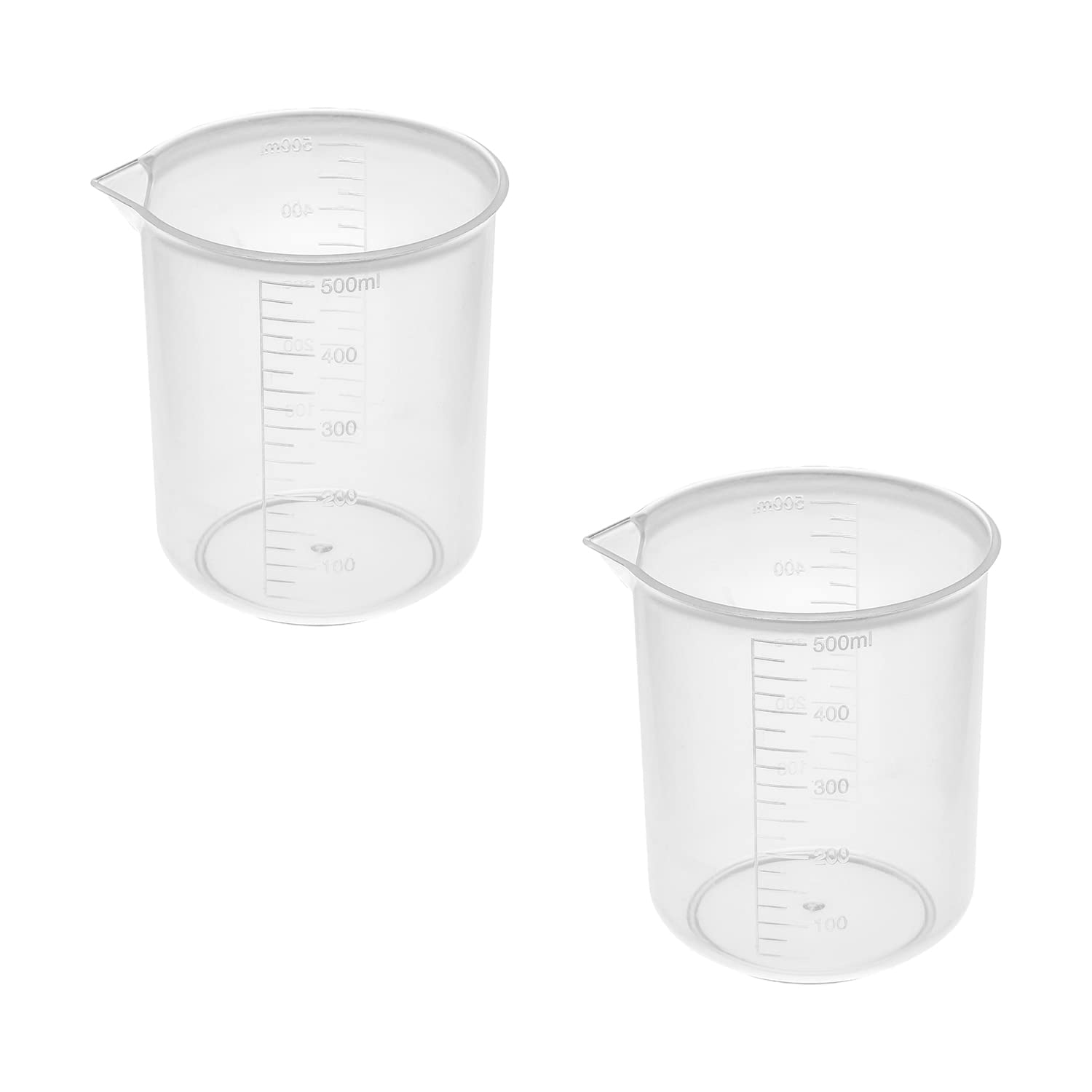 Aicosineg 2Pcs Measuring Cups 500ml Plastic Graduated Cups PP Plastic Graduated Beaker Clear Scale Cups Liquid Measuring Mixing Cups Graduated Plastic Measuring Cup for Lab Kitchen Liquids Transparent