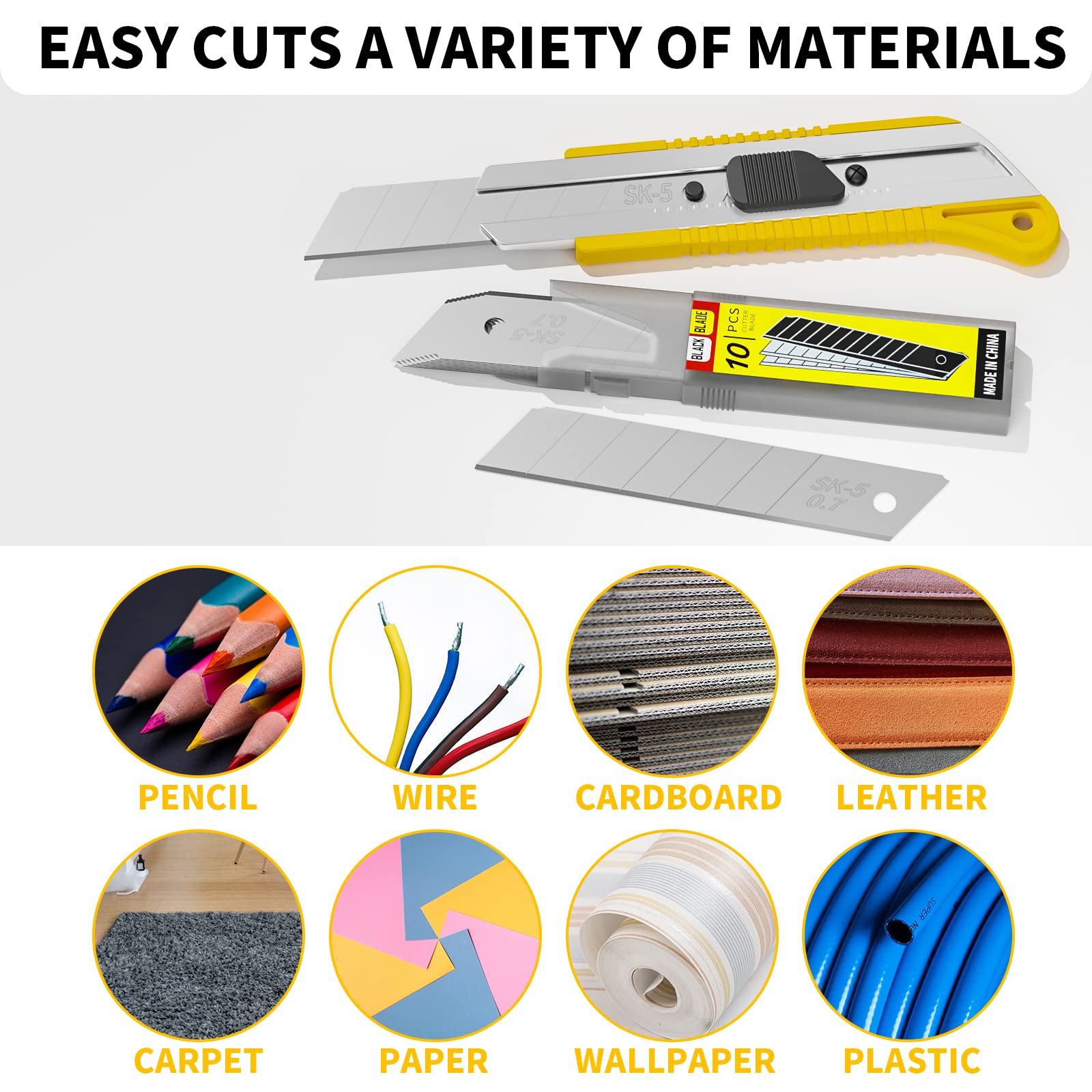 100-Pack 25MM Utility Knife Blades, Snap off Knife Blades for Retractable Box Cutters and Knife, SK5 Blades in Bulk Pack. 10pc ×10