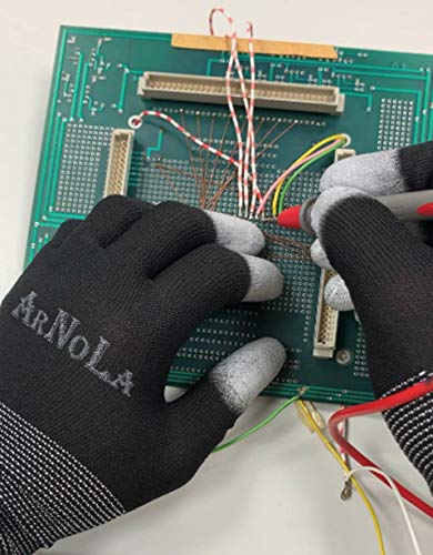 ARNOLA 2 Pairs Black Anti Static Gloves Top Fit Fingertip 13G Carbon Fibers PU Coated ESD Safety Work Gloves (2, Large)