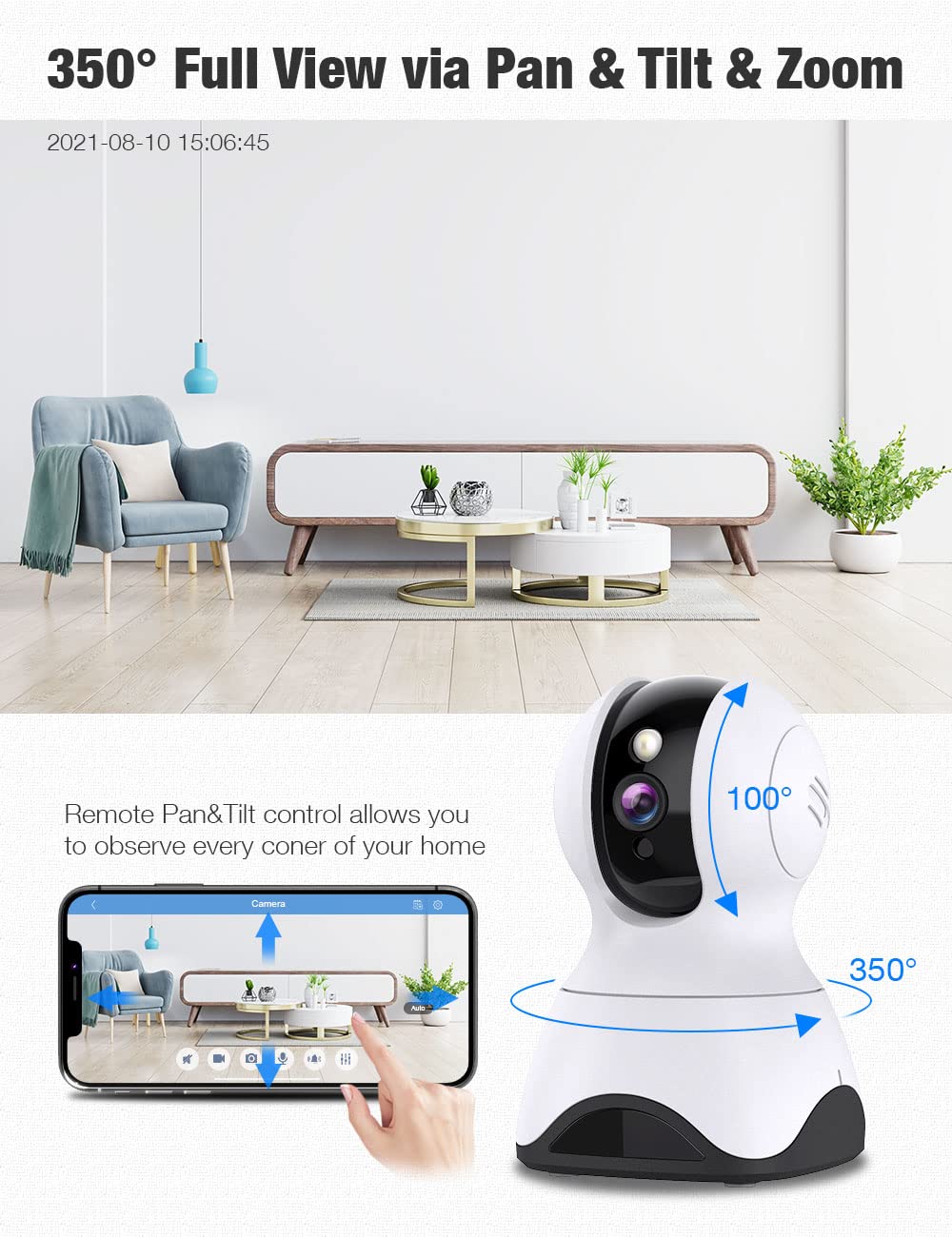 eazieplus Pet Camera, Indoor Security Cam with 2-Way Talk Remote Live View, 2.4GHz WiFi,1080P Night Vision, Motion/Sound Detection, Compatible with Alexa for Home Baby Elder Surveillance