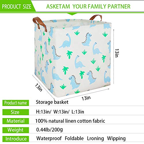 ASKETAM Square Canvas Collapsible Fabric Baby Toy Box Storage Bin Bedroom Decor Closet Kids Laundry Baskets Toy Organizer,Shelf Basket Nursery Storage,Gift Baskets(Blue Dinosaur)