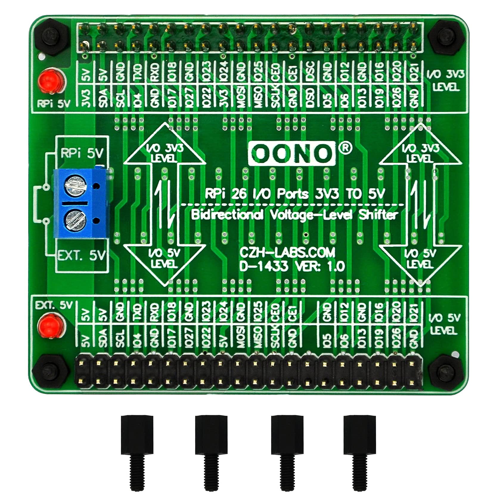 RPi 3.3V to 5V 26 I/O Bidirectional Voltage-Level Shifter Module for Raspberry Pi, Logic Level Converter
