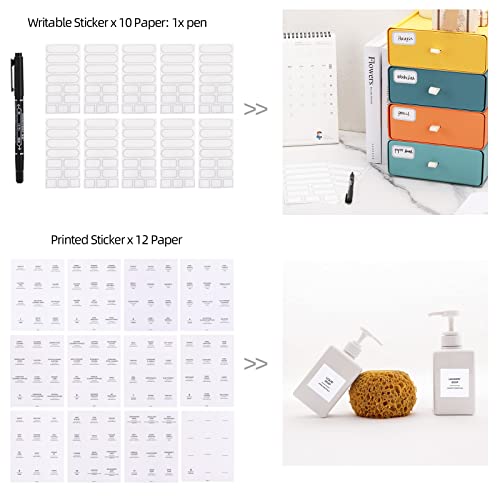 245pcs Home Laundry Cleaning Linens Printed Labels Minimalist Kitchen Bathroom Labels for Storage Easy Read - Writable Waterproof Labels Stickers with Pen(Jars not Included )