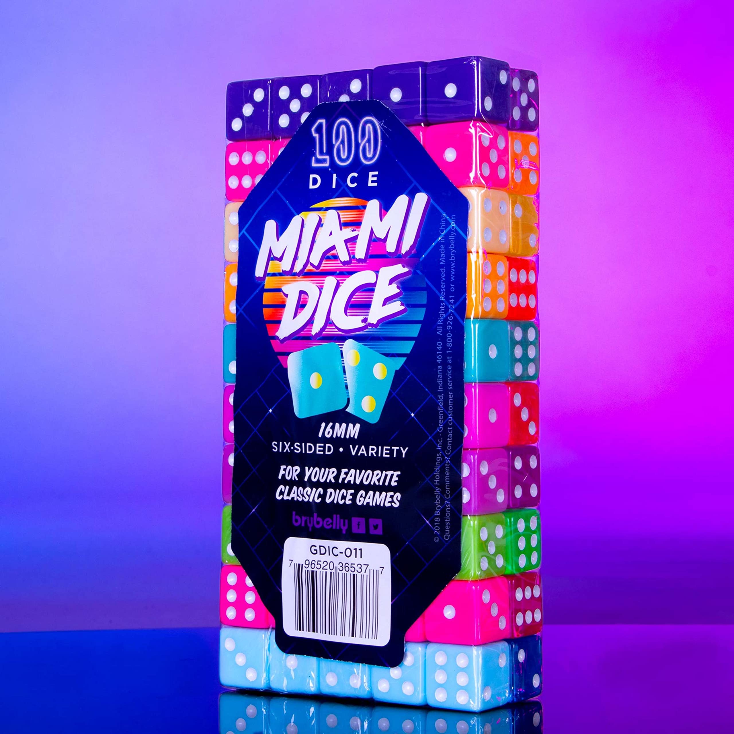 100-pack Miami Dice: Retro 80s 6-Sided Gaming Dice – 16mm Bulk d6 Dice in Translucent & Solid Colors for Family Game Night, Make Your Own/DIY Board Game Supplies, Replacement Pieces & Teaching Math