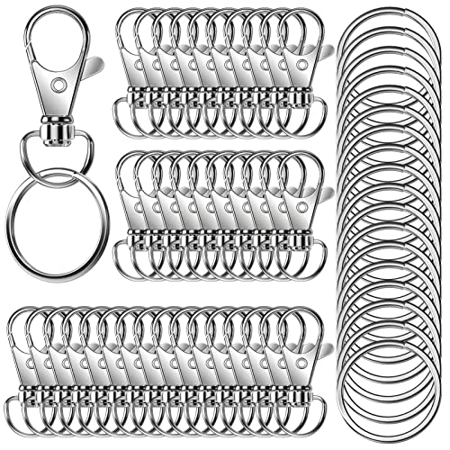 100PCS Premium Swivel Snap Hook Keychains with Key Rings, Metal Keychain Clip and Key Ring, 50PCS Key Chain Hooks and 50PCS Key Rings for Lanyard Crafts Jewelry Keychain Making Silver 32mm/1.25inches
