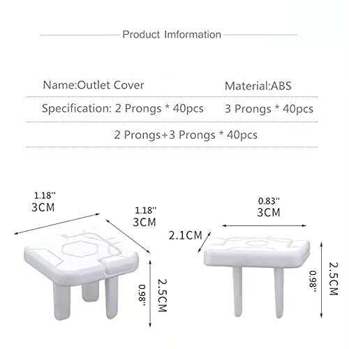 Outlet Covers (40 Pack), with Hidden Pull Handle, Baby Proofing Plug Covers, 3-Prong Child Safety Socket Covers, Electrical Outlet Protectors, Kid Proof Outlet Cap (3 Prongs, 40 Pcs)