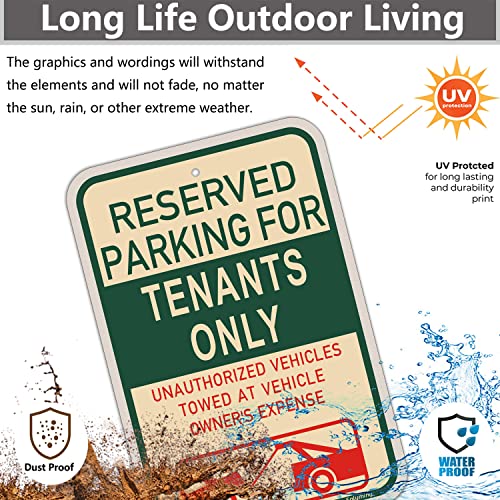 2 Pack Reserved Parking Sign Tenants Only Sign 18 x 12 Inches Reserved Parking For Tenants Unauthorized Vehicles Towed Signs Metal Reflective Sturdy Rust Aluminum Weatherproof Durable Easy Mounting