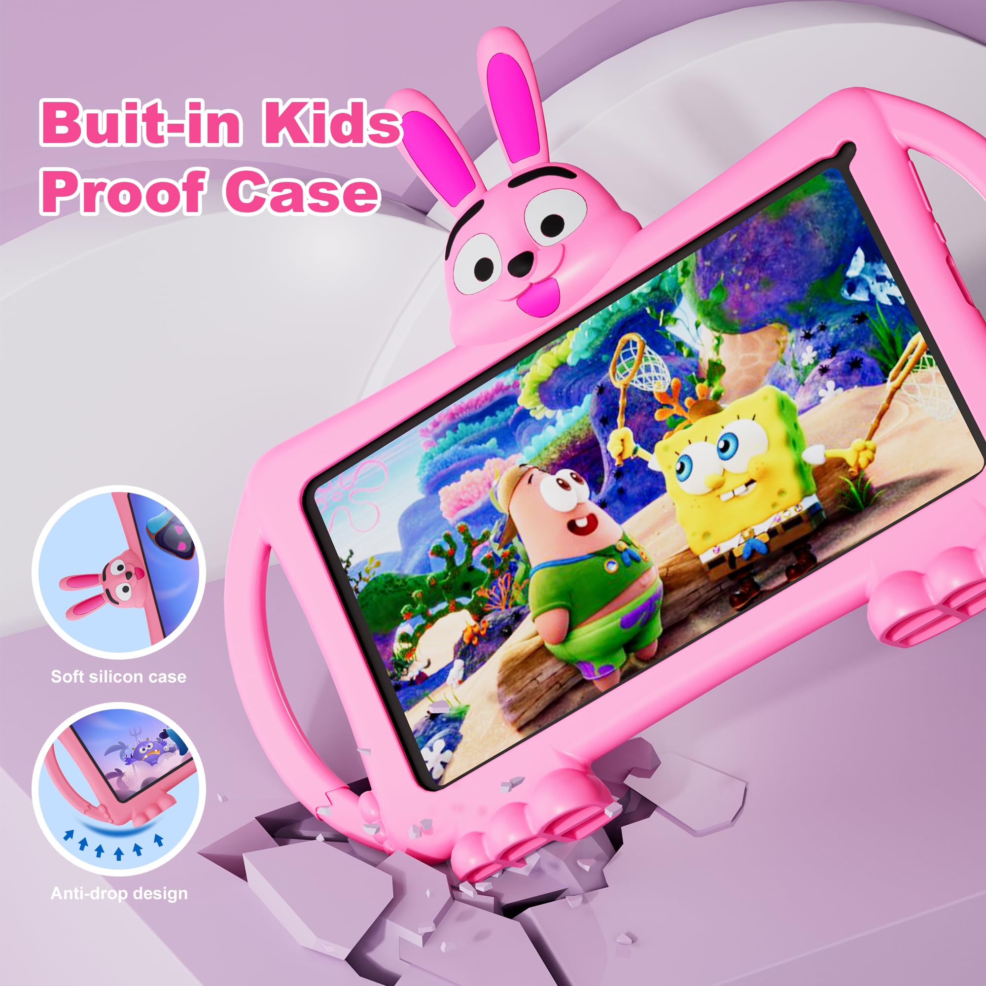 10.1 inch Kids Tablet, Android 11 Tablet for Kids, 32GB ROM,5000mAh Battery, Toddler Tablets with Bluetooth, WiFi, Parental Control, Dual Cameras with Shockproof Case(Pink)