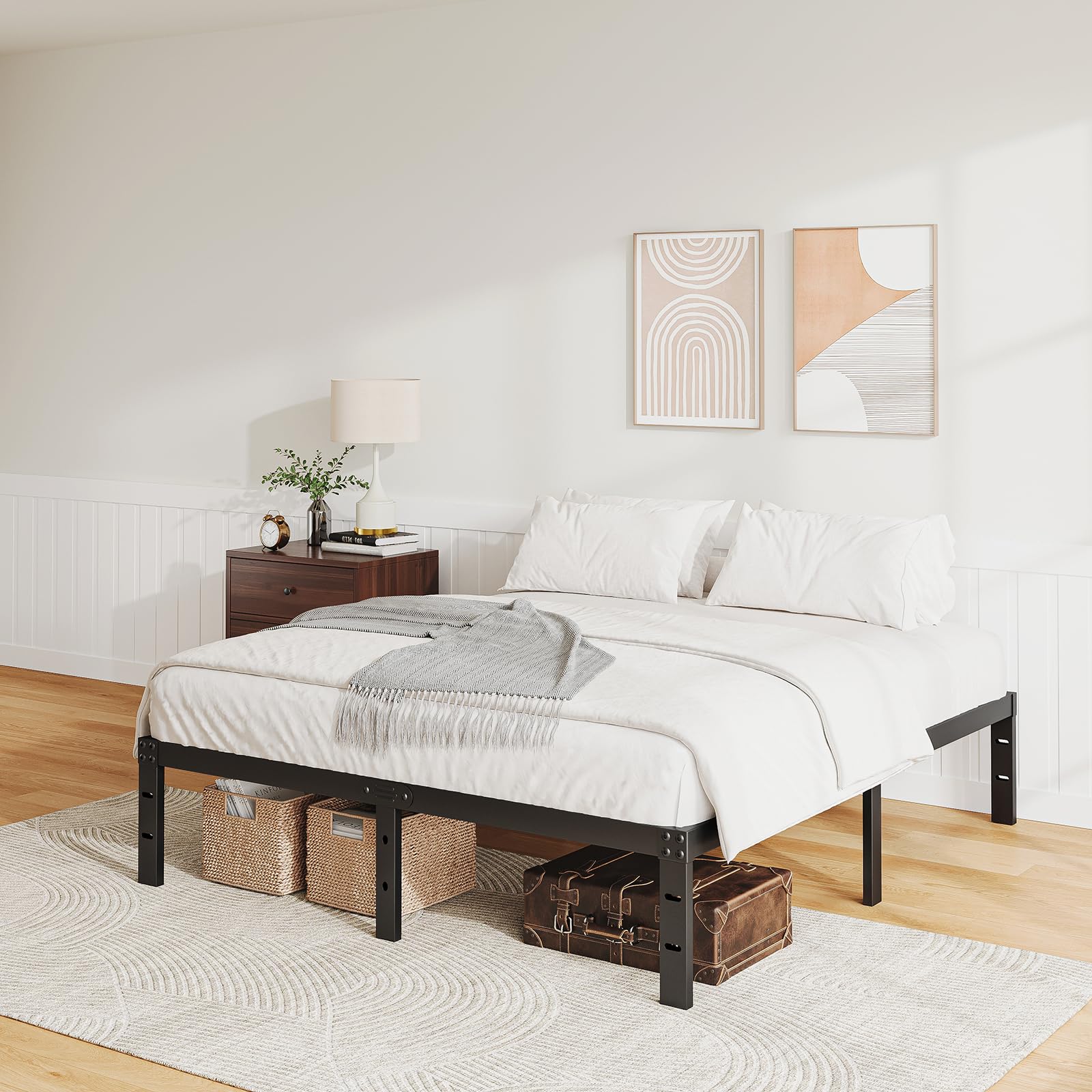 10 Inch Queen Bed Frame No Box Spring Needed, Metal Platform Bed Frame Queen Size, Easy Assembly Heavy Duty Noise Free, Black