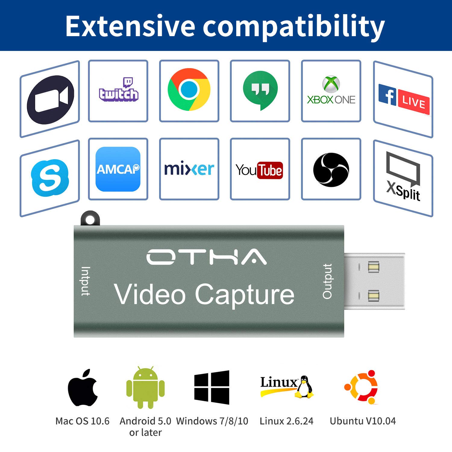 1080p 60fps Video Capture Card,Audio Grabber for Gaming Streaming,Compatible with Nintendo Switch, PS3/4, Xbox One