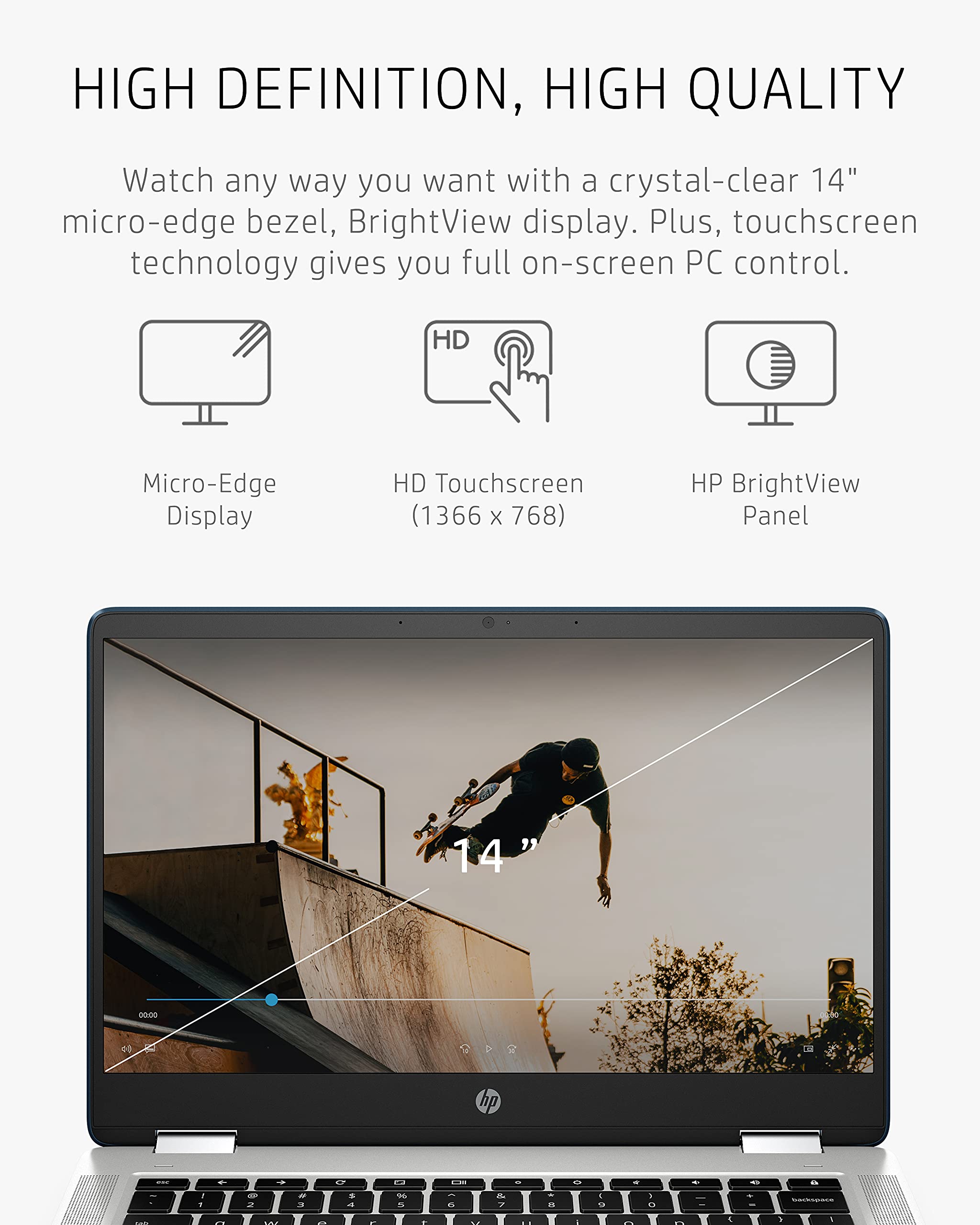 HP Chromebook 360 14a 2-in-1 Laptop, Intel Celeron Processor, 4 GB RAM, 32 GB eMMC, 14” HD (1366 x 768) Chrome OS, Webcam & Dual Mics, Work & Play with Long Battery Life (14a-ca0060nr, 2021)