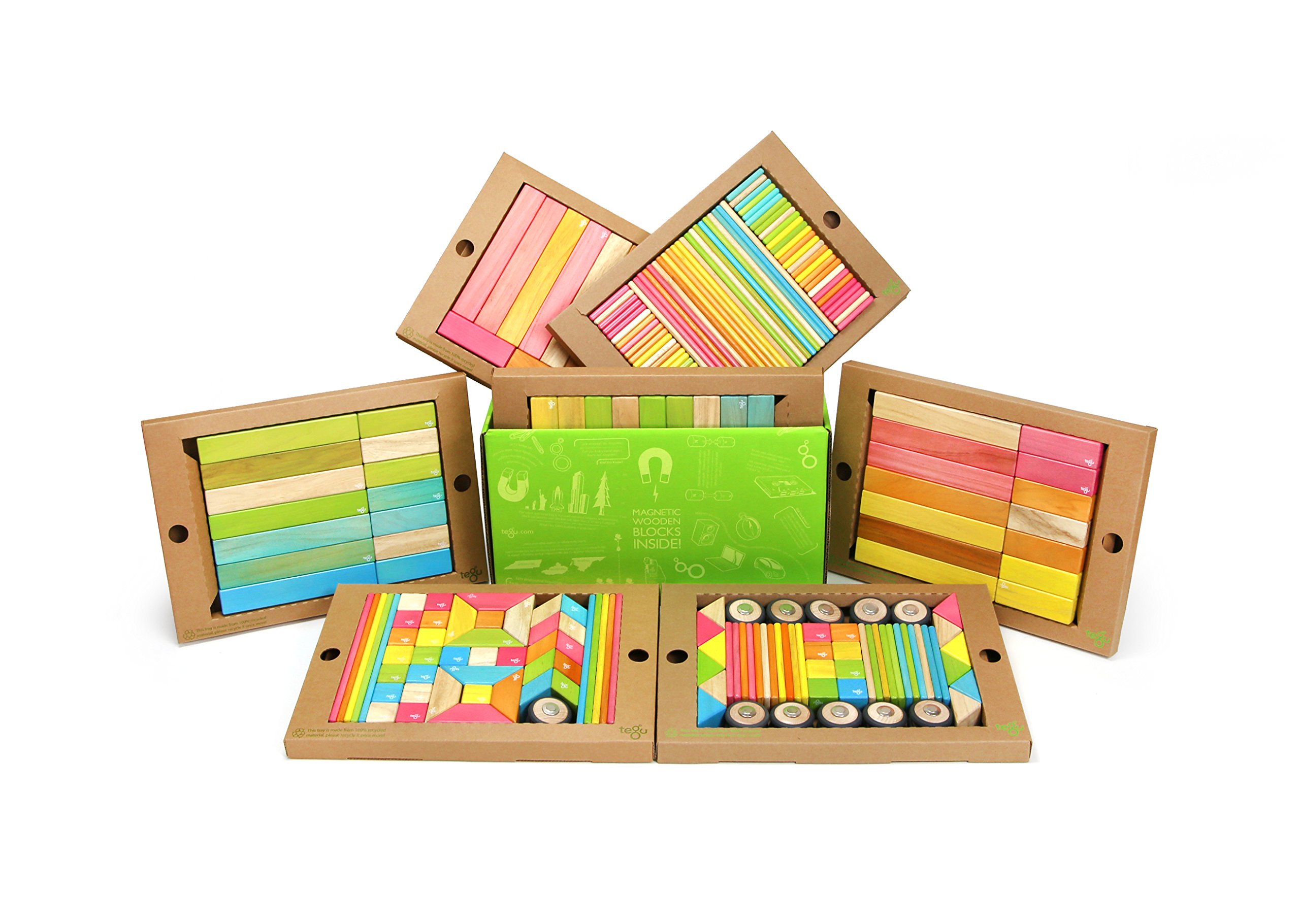 240 Piece Tegu Classroom Magnetic Wooden Block Set, Tints