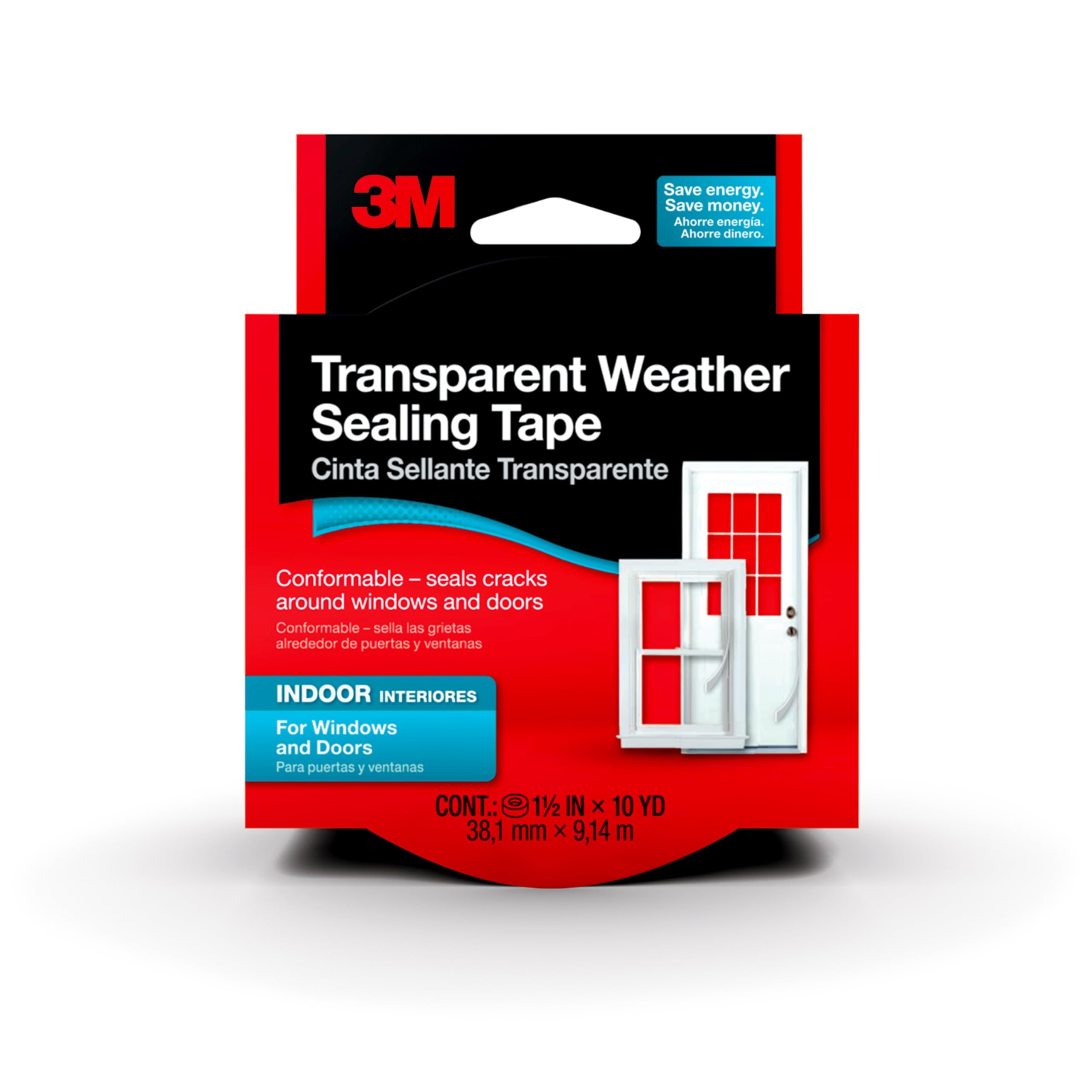 3M Transparent Weather Sealing Tape, 1.5" in x 30' ft, For Interior Windows and Doors, Moisture Resistant Tape, Helps Reduce Energy Loss, Seals Cracks, Made in the USA (2110NA)