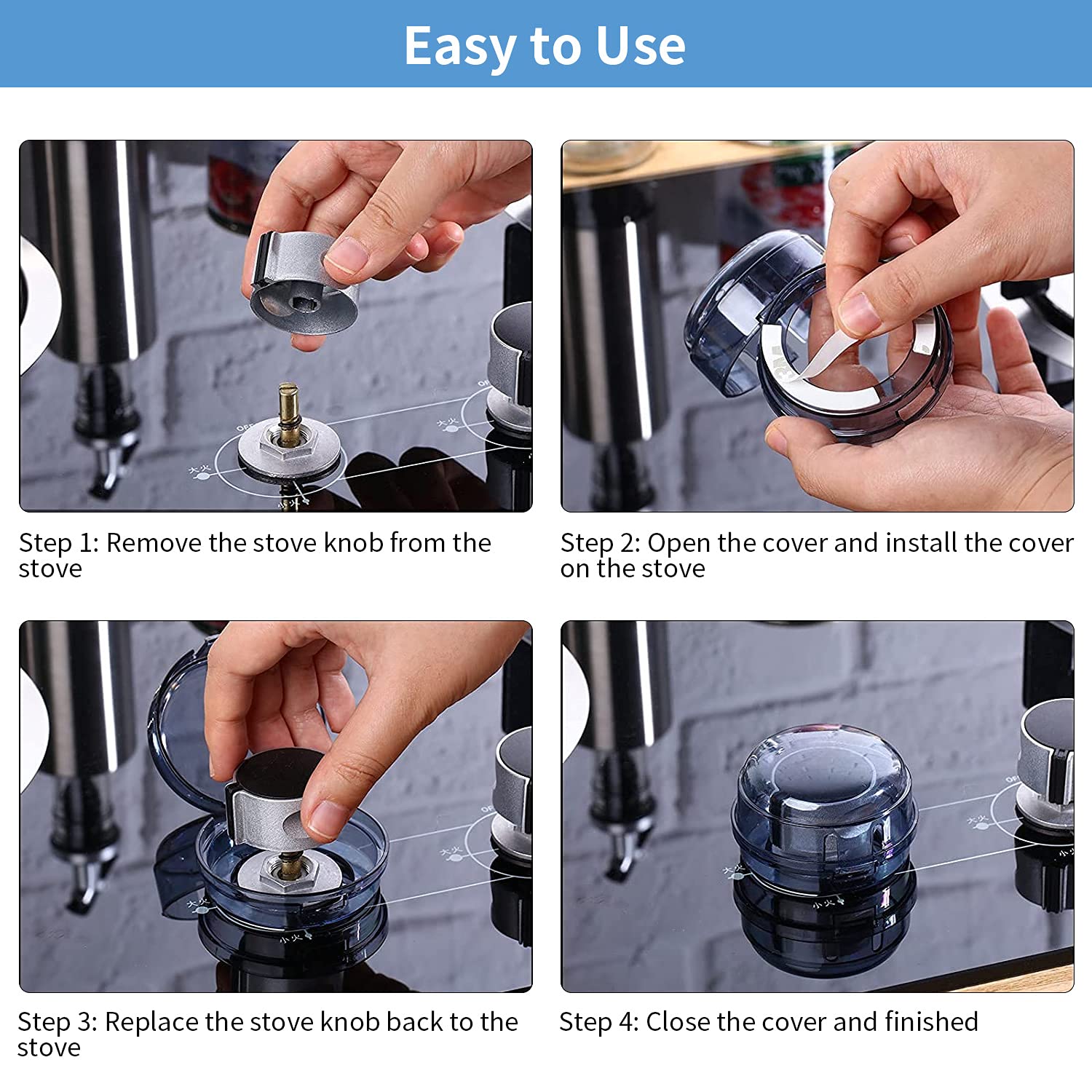Arriveok 8 Pcs Gas Stove Knob Covers, Baby Oven Lock Kitchen Safety Guards Child Proof Knob Covers Stove Top Protector with Self Adhesive Tape (White)